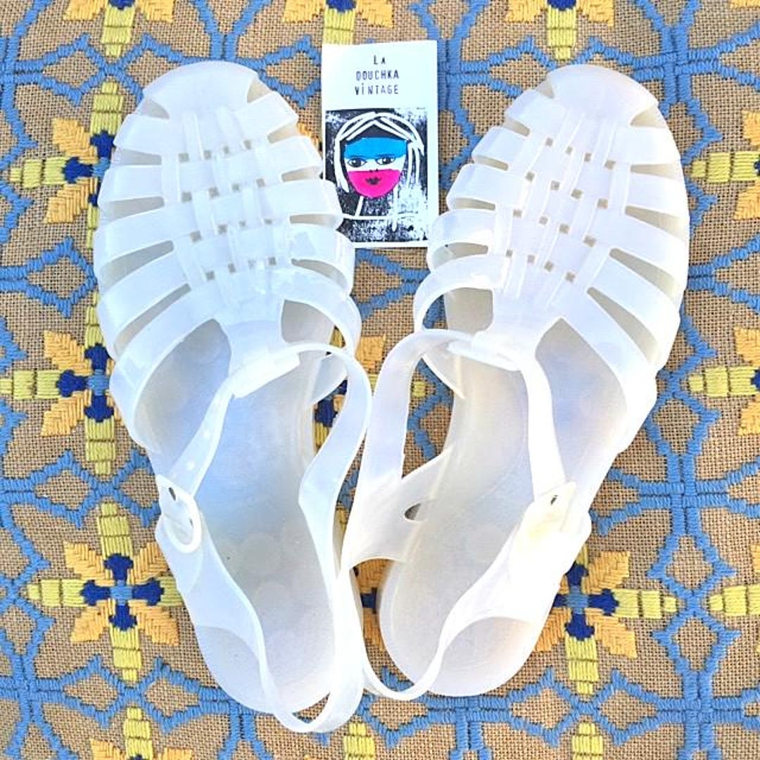 Vintage 1980s Men Cream White Jelly Shoes- Water / Beach / Meduse ...