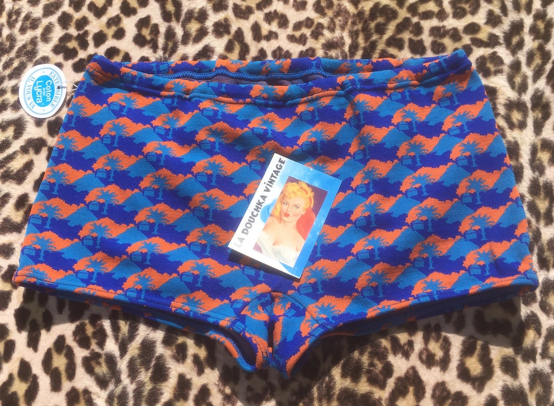 French 1960s MEN SWIM BRIEF Palm Trees / Tropical Island Print Groovy ...