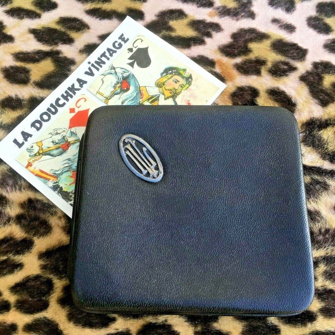 French 1800s VICTORIAN BOX WALLET ~ Black Leather ~ L & V Sterling ...