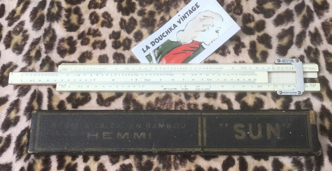 Hemmi Sun 1930s Mathematical Tool Engineering BAMBOO SLIDE RULE C Cursor Made in Japan Very Good ...