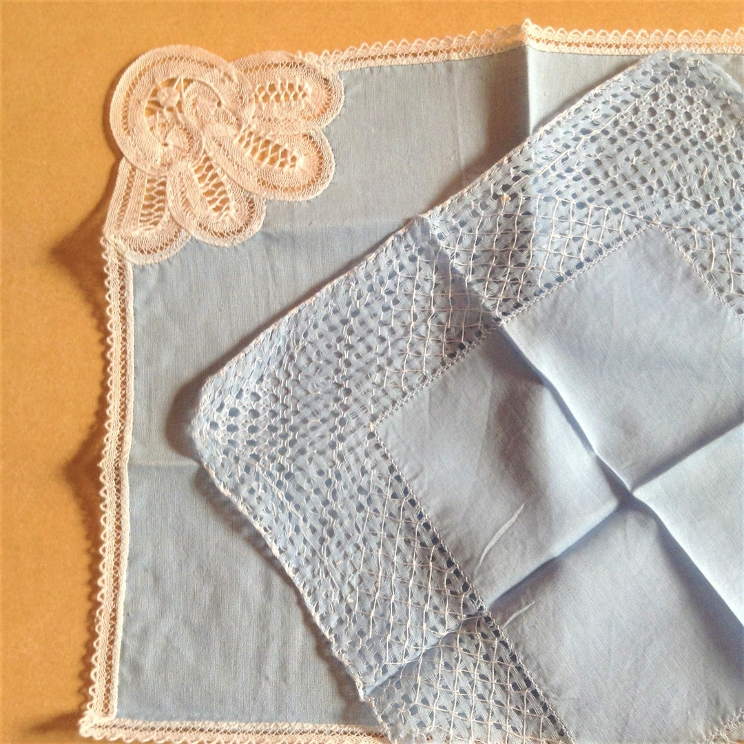 French 1930s Women Retro Vintage Wedding Handkerchiefs - Baby Blue Fine ...