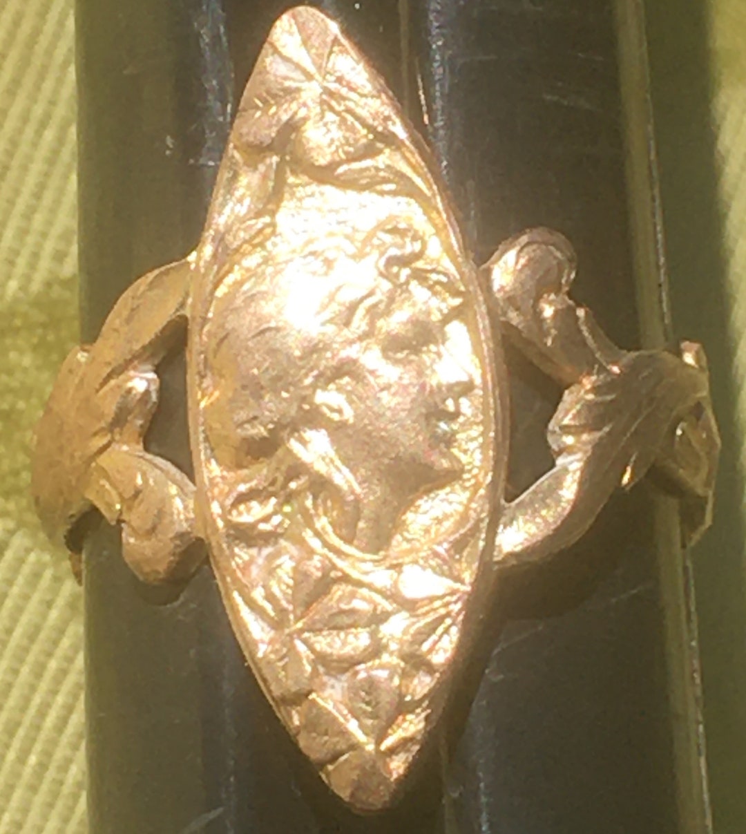 French 1900s Women ART NOUVEAU RING Shamrock Clover & Women Portrait ...