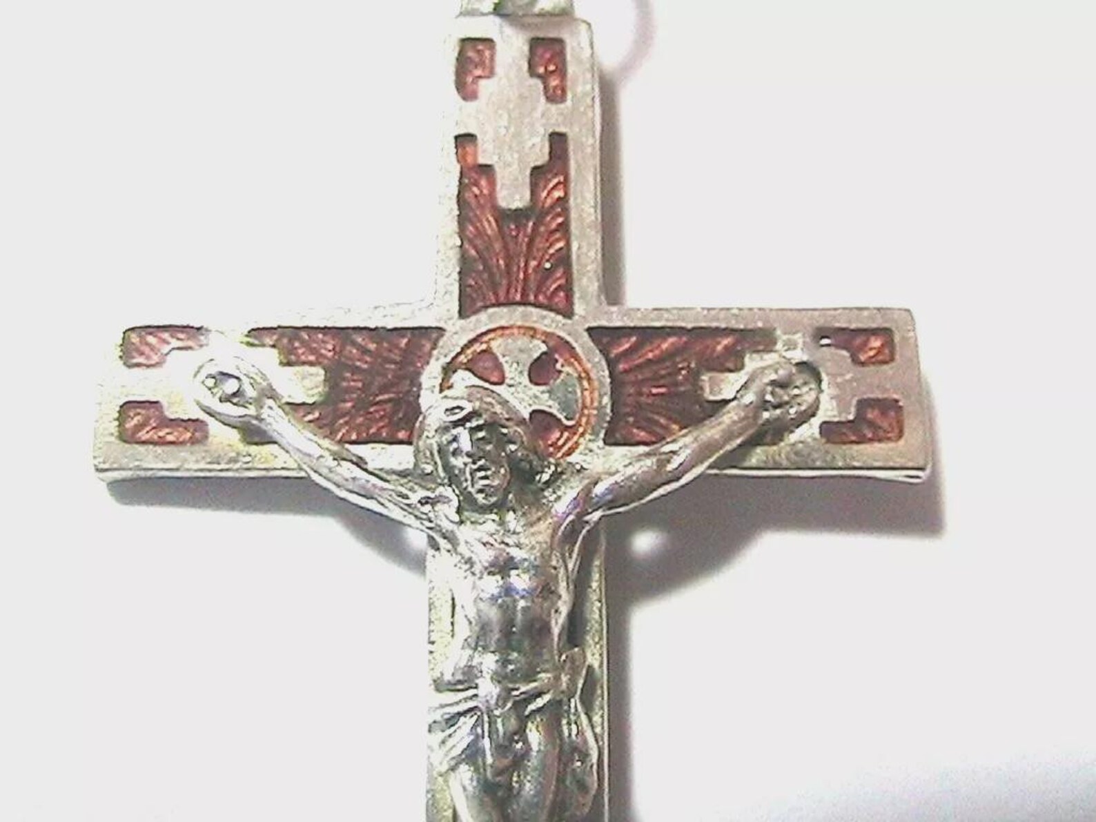French 1920s Jesus CHRISTIAN CROSS PENDANT~ Silver Plated and ...