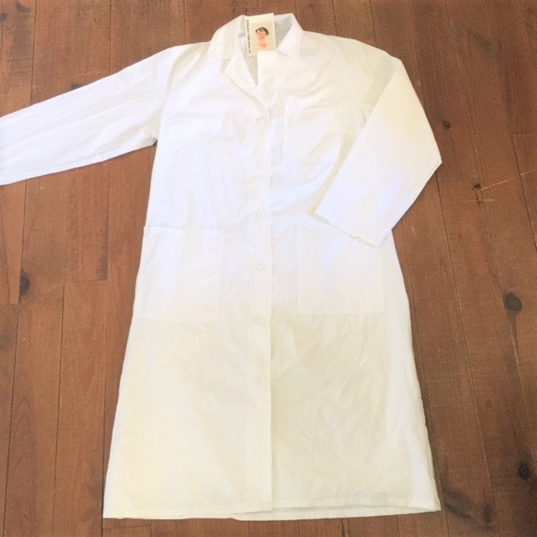 French 1970s Woman Vintage Nurse Chemist Uniform Lab Coat Dress - White ...