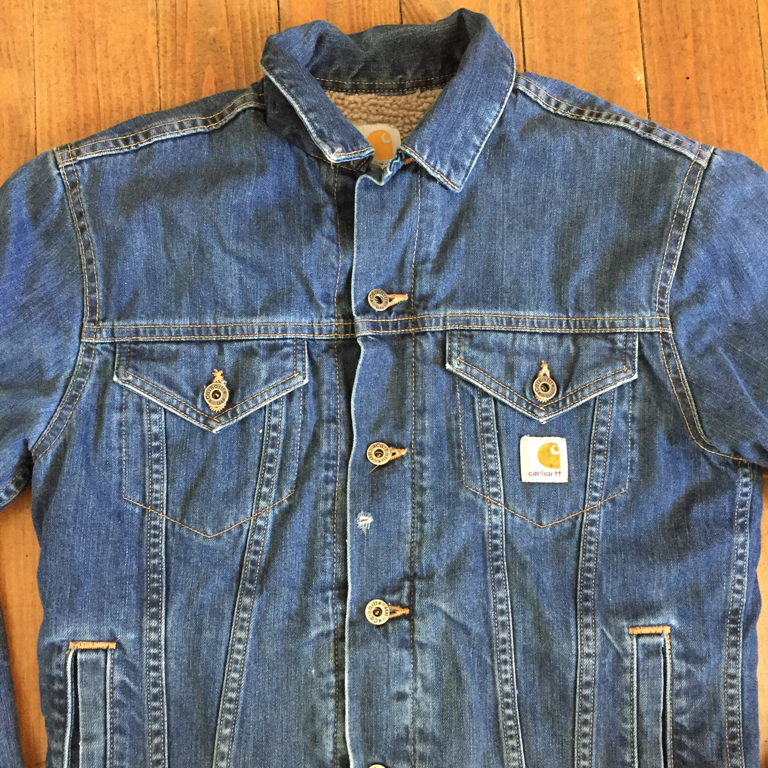 Vintage Carhartt Denim Jacket Adult XL Blue Lined C45dst Zip Up ...