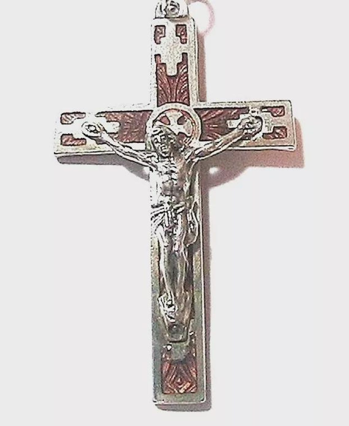 French 1920s Jesus CHRISTIAN CROSS PENDANT~ Silver Plated and ...