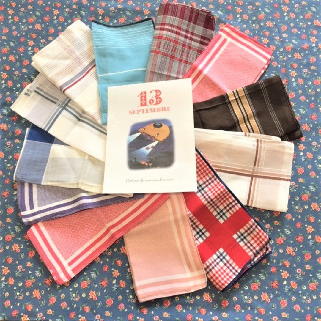 French 1950s Vintage Gentlemen Men Handkerchiefs Pure Cotton Bright ...