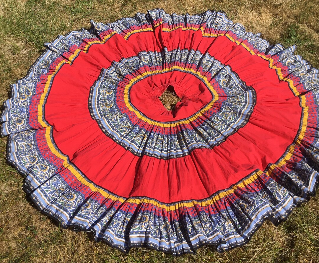 French 1970s Long PLEATED CIRCLE SKIRT~ Provencal Indienne Printed ...