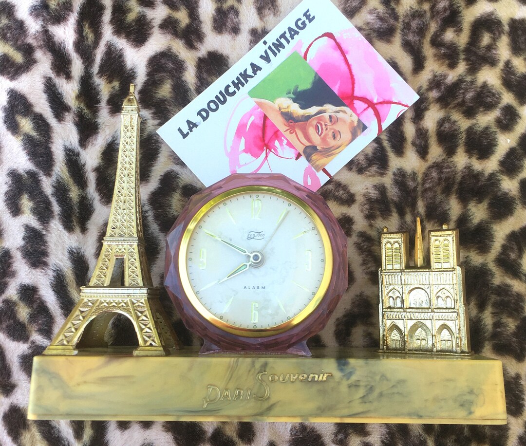 French Art Deco 1920s ALARM DESK CLOCK ~ Paris Souvenir : Eiffel Tower ...