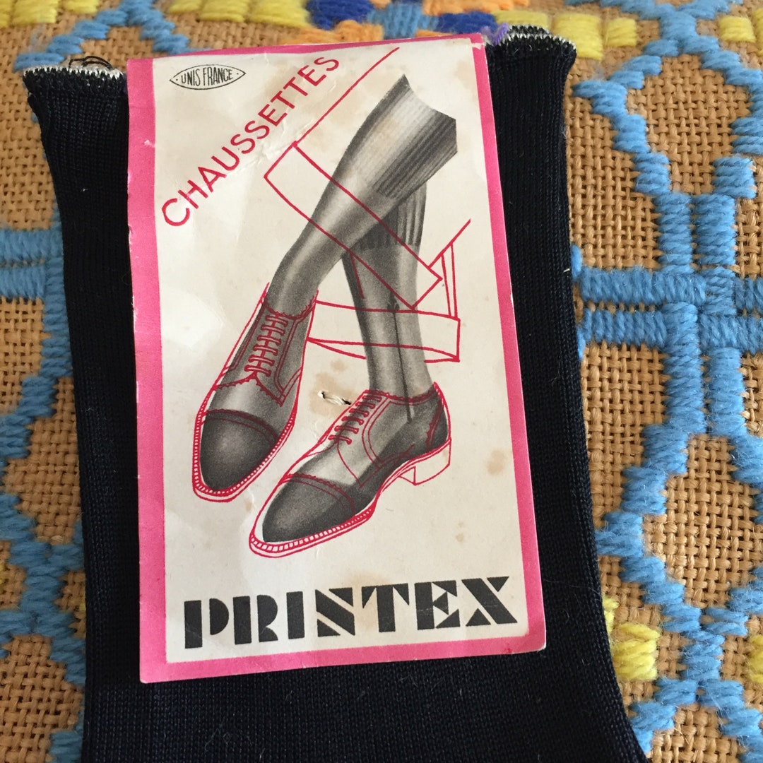 French 1920s Men Black High Socks - 1 Pair - Luxurious Mercerized ...
