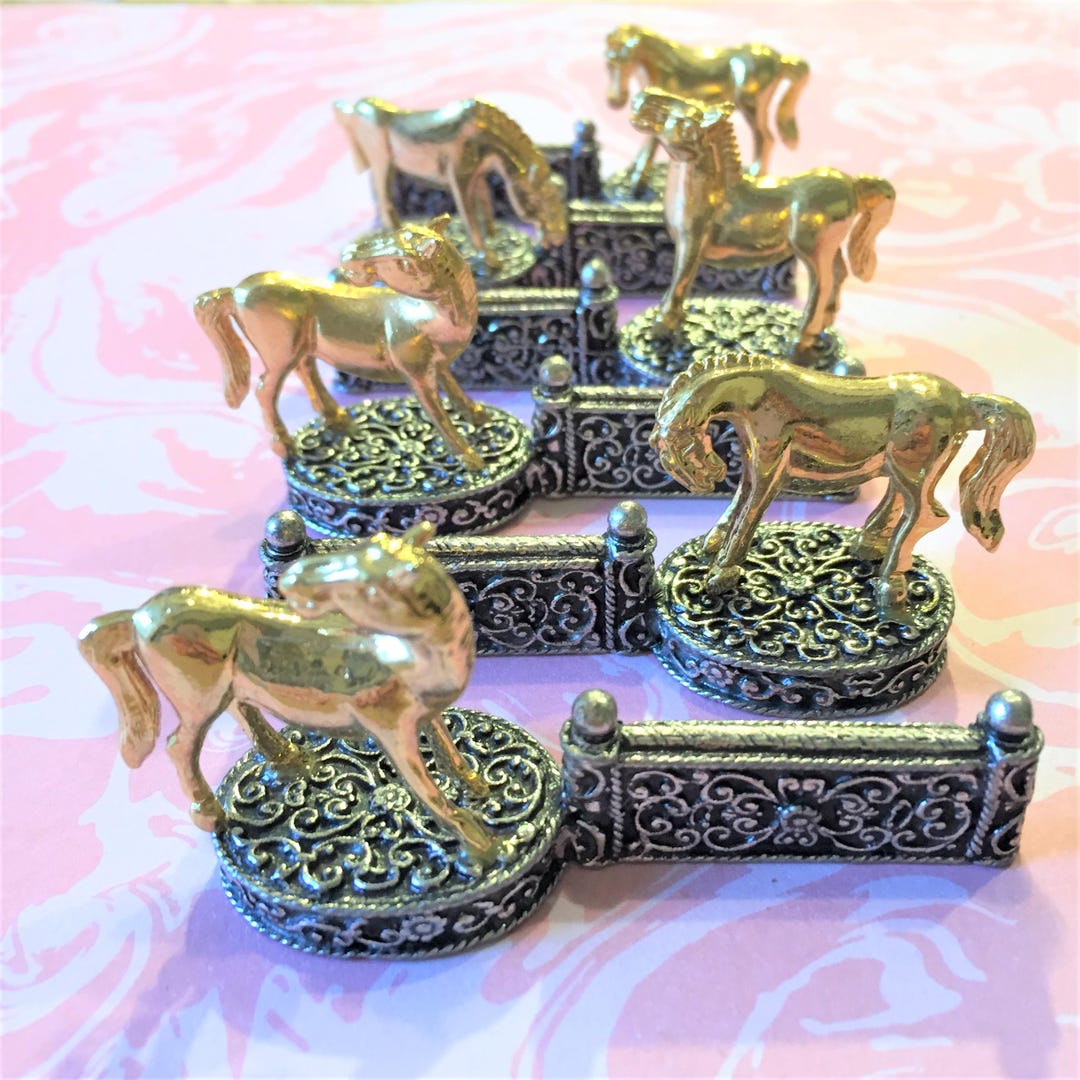 French 1950s Cutlery Knife Holders / Rests Set of 6 Golden Horses ...