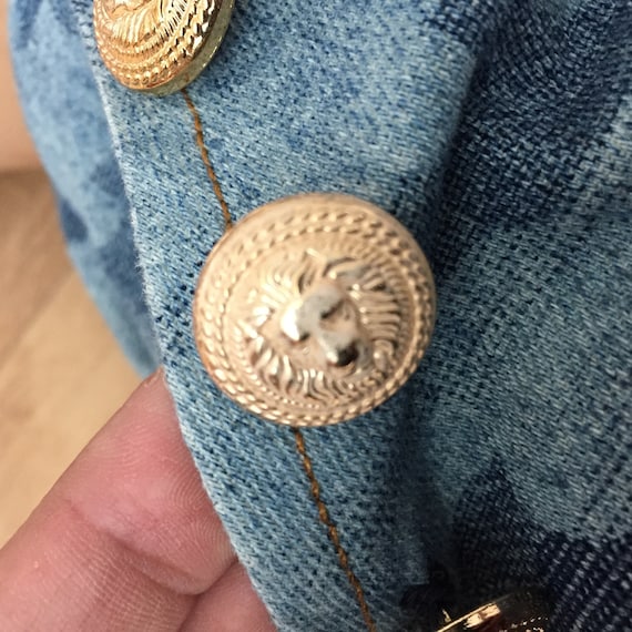 French 1990s Vintage Woman Sailor Denim Shorts & Lion… - Gem