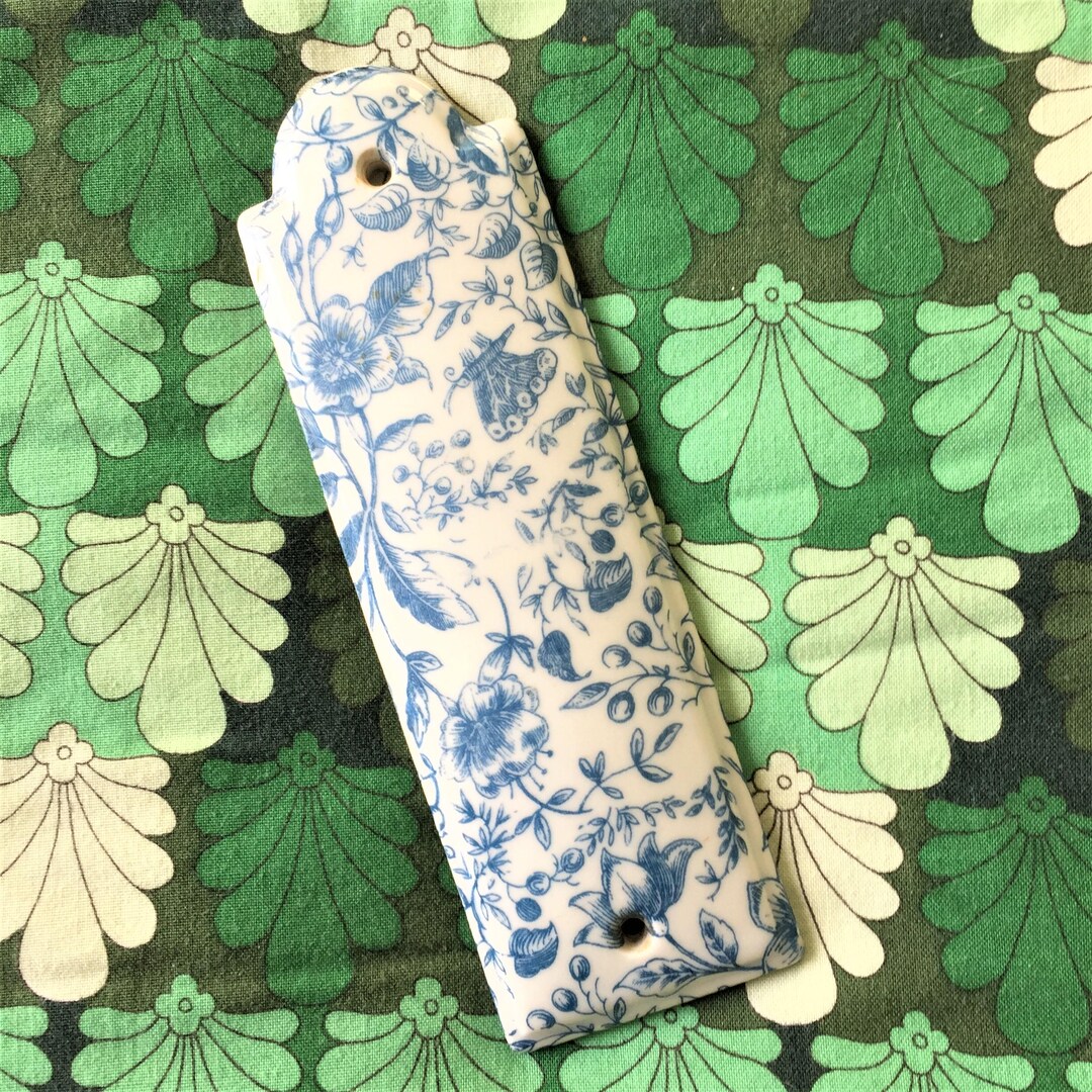 French Vintage Porcelain Backplate Door - Lovely White & Blue Toile De ...