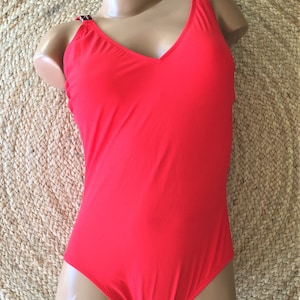 French 1980s Woman Vintage 1 Piece Swimsuit Swimwear & Red Beads ...