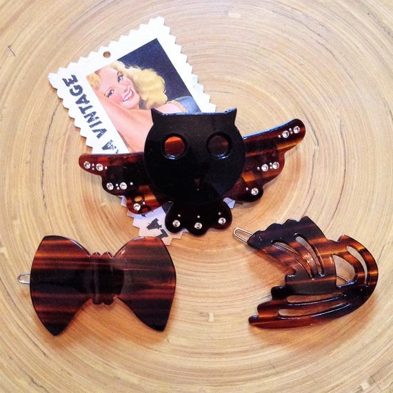 French 1950s Woman Vintage Hair Clip Barrettes - Lot … - Gem