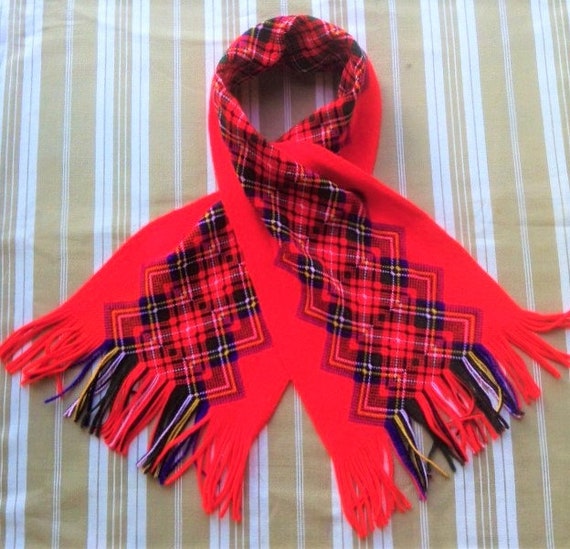 French 1960s Women Men Vintage Retro Long Scarf - Red… - Gem