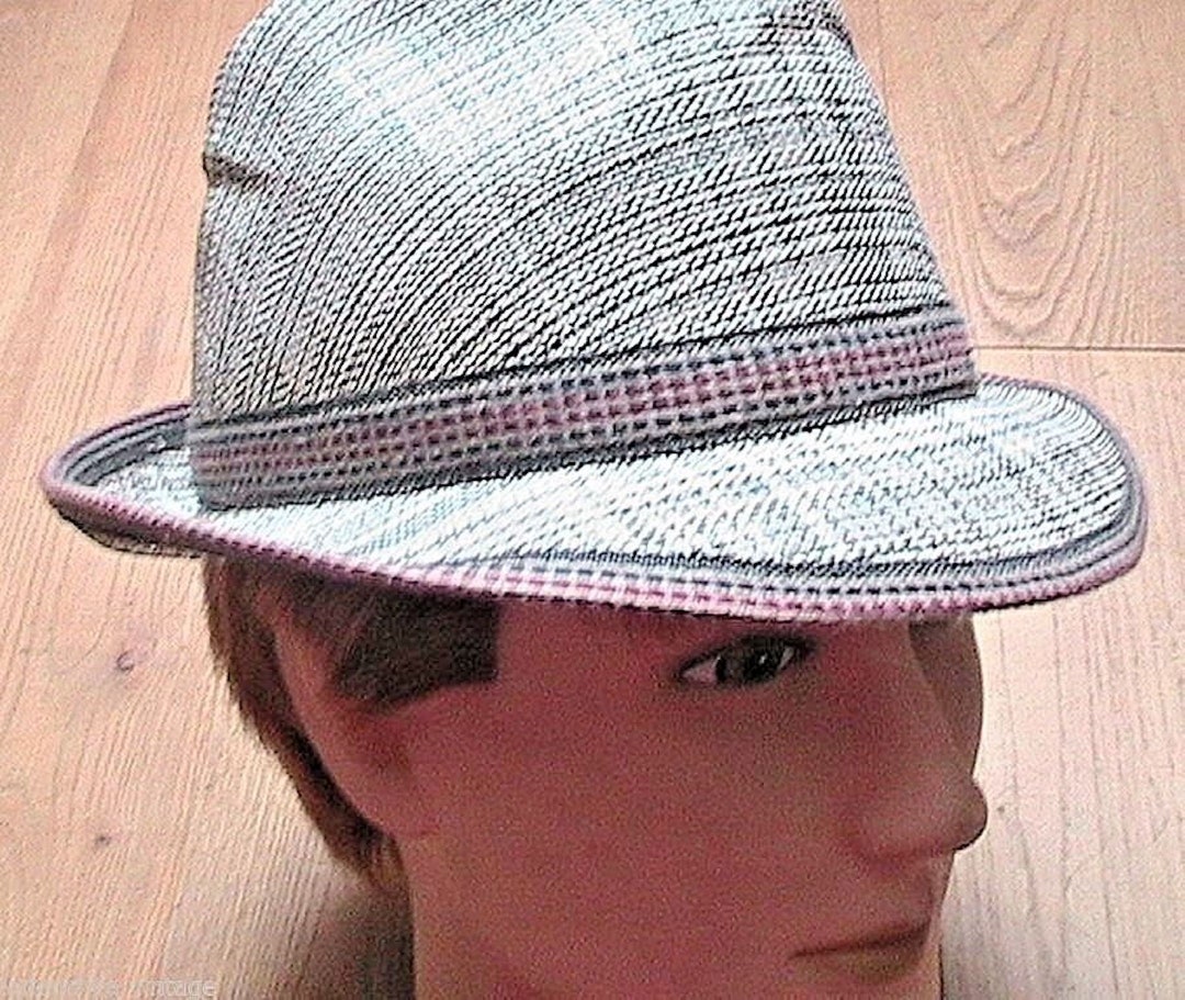 French 1950s MEN TRILBY HAT Coated Coloured Straw : Black & White Snap ...