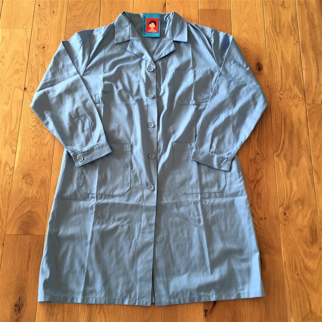 French 1970s Vintage Women Nurse Worker Long Blouse / Lab Coat & Back ...