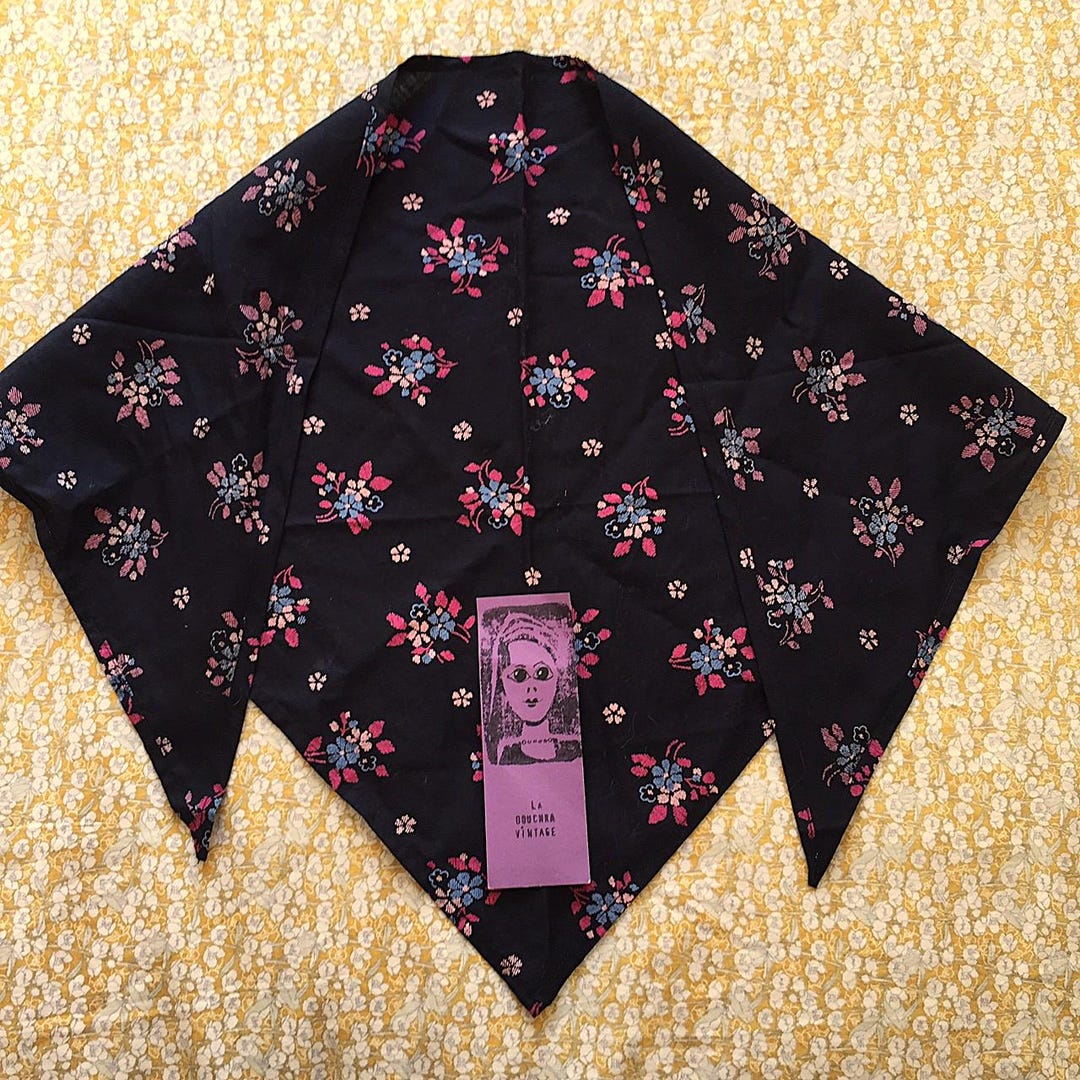 French 1960s Women Triangle Cotton Scarf / Headscarf- Lovely Floral ...