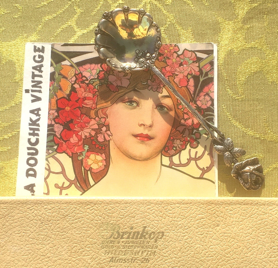 Art Nouveau 1900s Sterling SILVER SUGAR SPOON ~ Lovely Rose & Flowers ...