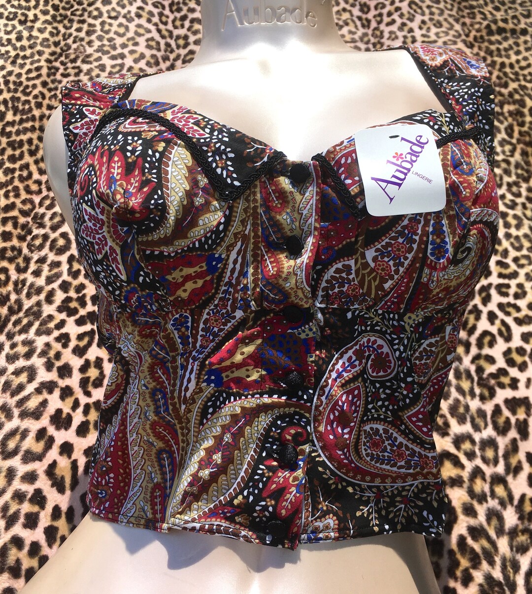 AUBADE French 1970s Woman BUSTIER Top Bohemian Gypsy Chic Paisley Print ...