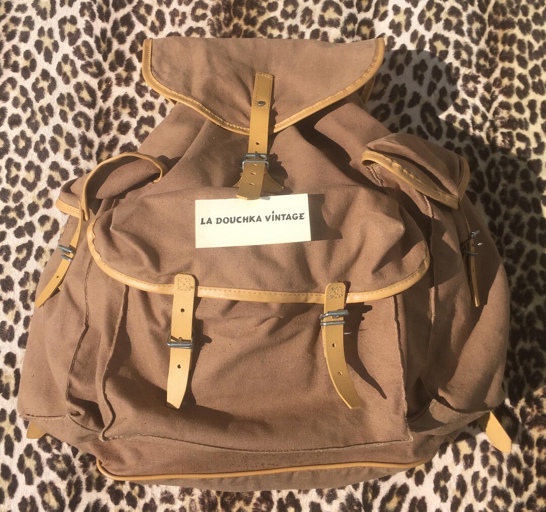 LAFUMA French 1960s BACKPACK RUCKSACK Bag~ Brown Canvas ~hiking ...