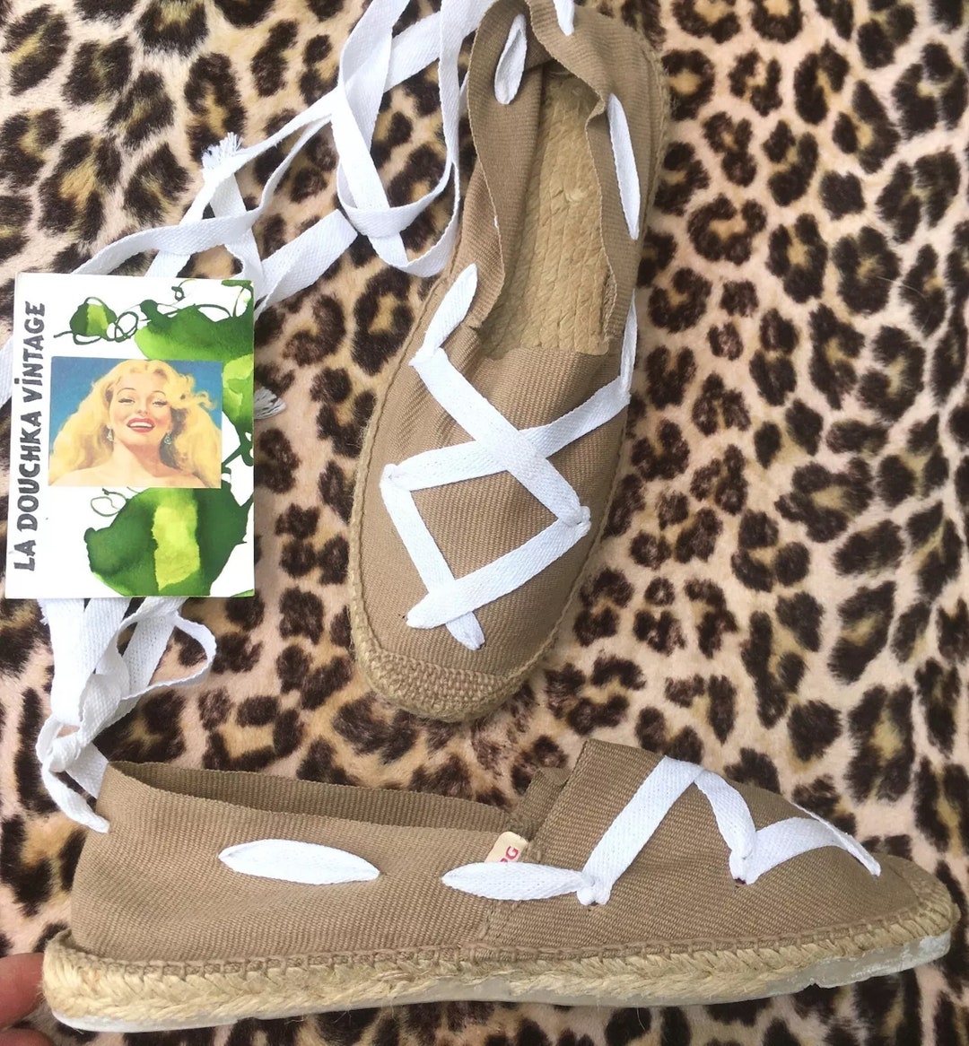 French Pare Gabia 1980s Summer ESPADRILLES SANDALS FLATS~ Ankle Strap ...