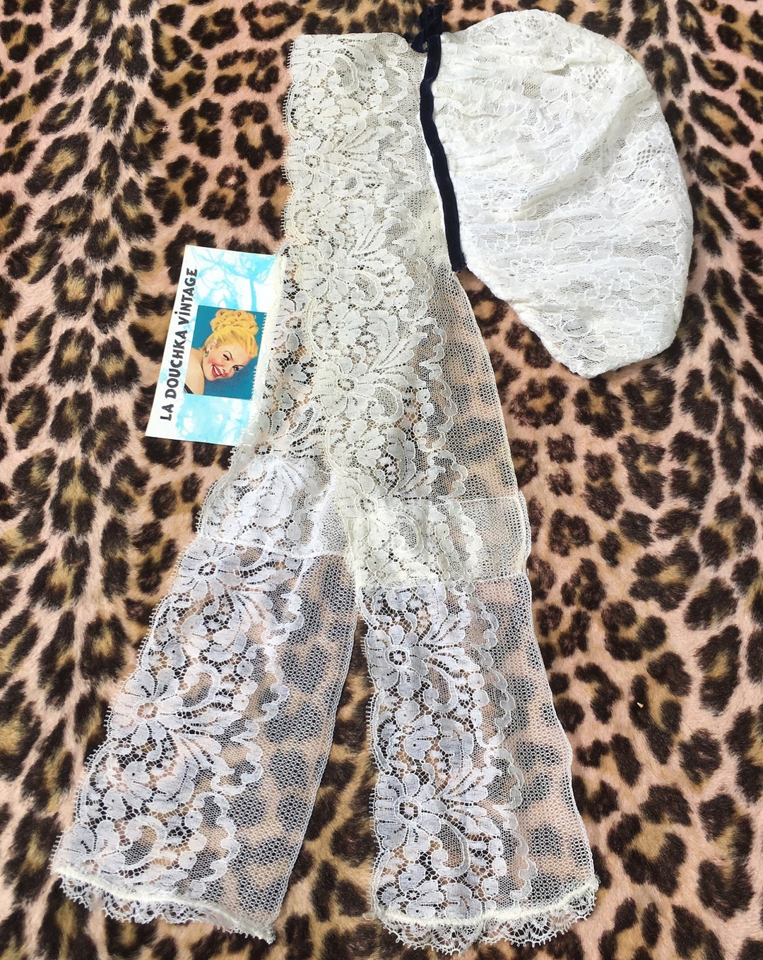 French 1800s Women BONNET HAT CAP ~ Sheer White Chantilly Lace & Blue ...