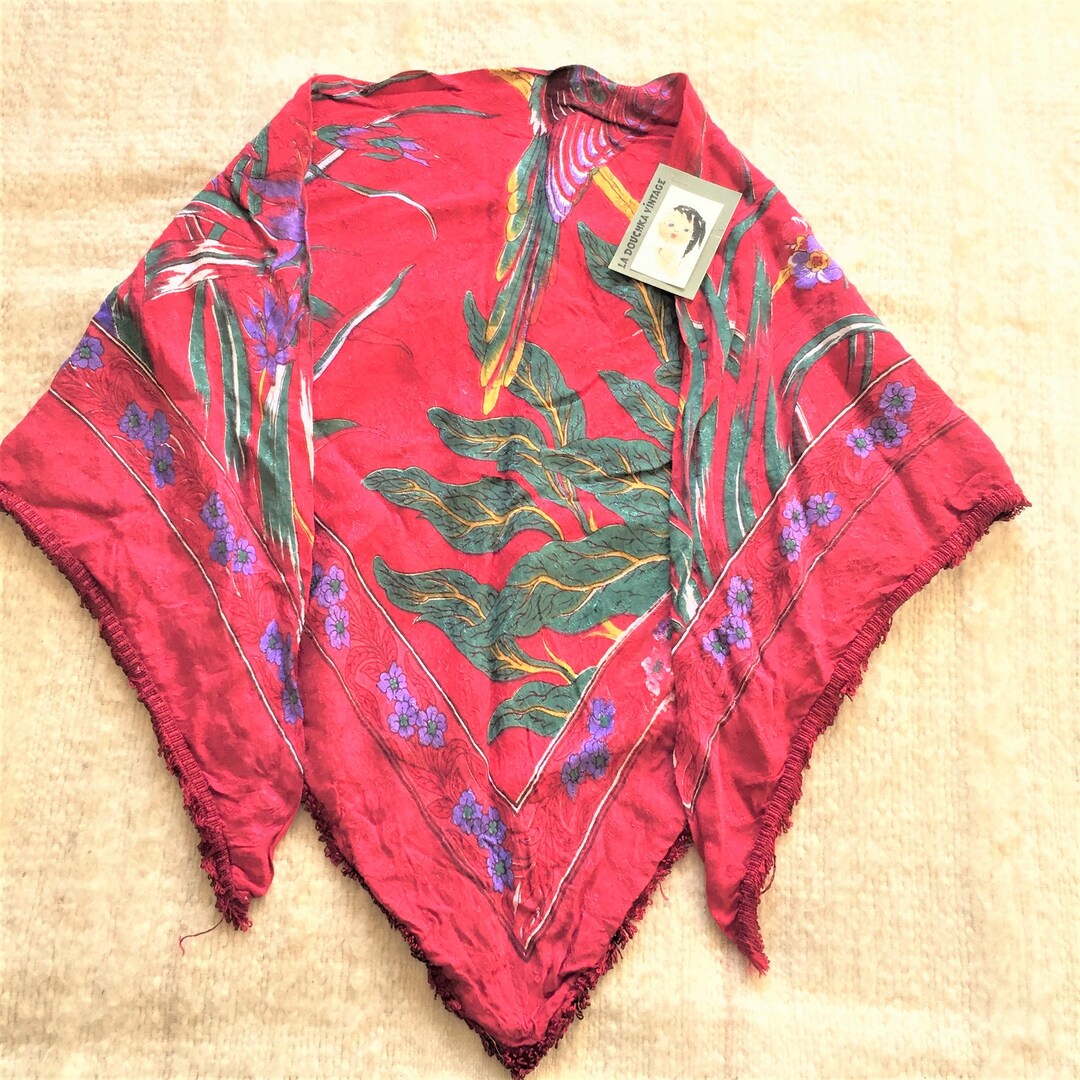 FRENCH 1950s Women Triangle Scarf / Headscarf - Rayon & Parrot Exotic ...