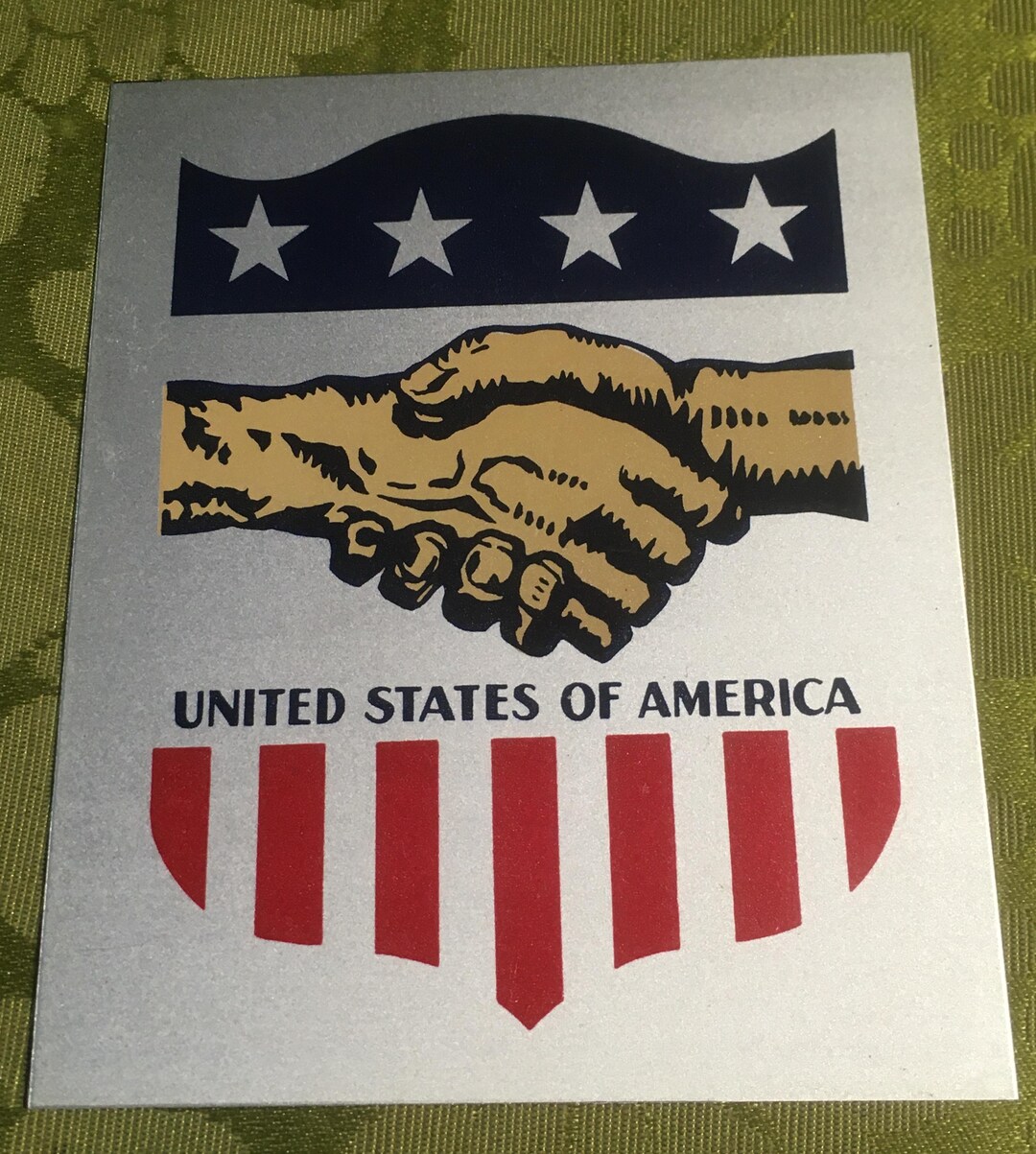 CIVIL UNITY 1980s Small Metal Plaque ~ United States of America Flag ...