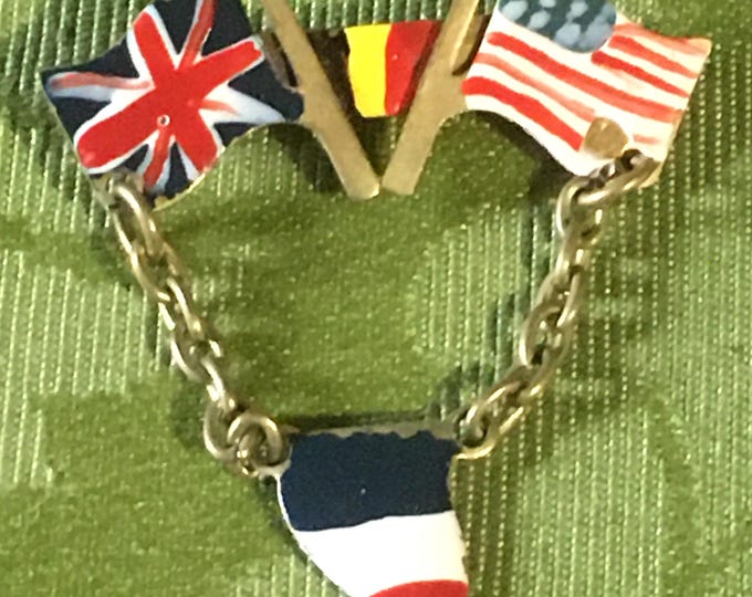 French WW2 1940s Small ALLIES FLAGS BROOCH~ United States of America ...
