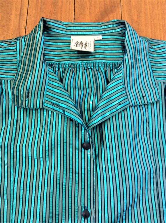 French 1990s Woman Vintage Iridescent Blouse Shirt an… - Gem