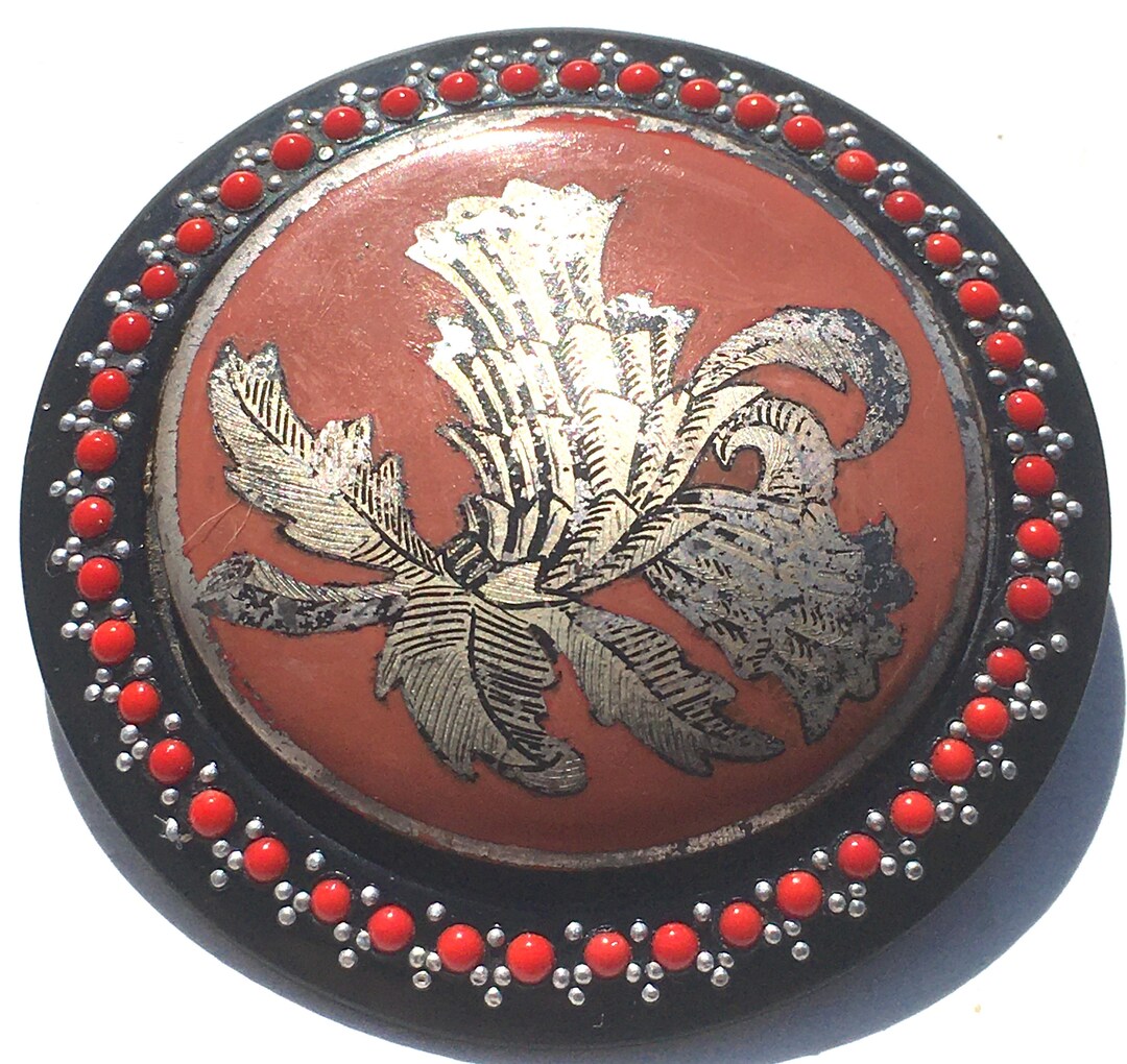FRENCH 1920s DOME BROOCH~ Sterling Silver / Celluloid / Glass ~ Floral ...