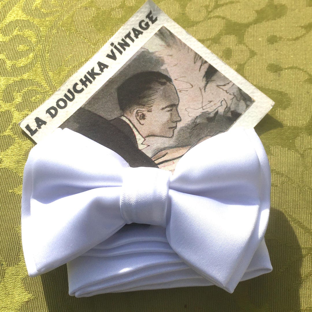 FRENCH Men Pre-tied BOW TIE ~ Bridal White ~ Wedding / Formal / Opera ...