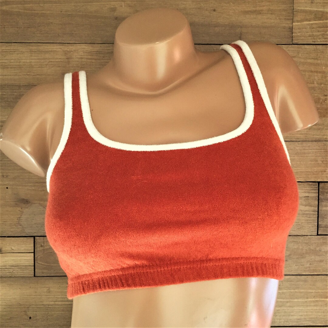French 1980s Women Vintage Terry Cloth Strap Crop Top Brassiere - Burnt ...