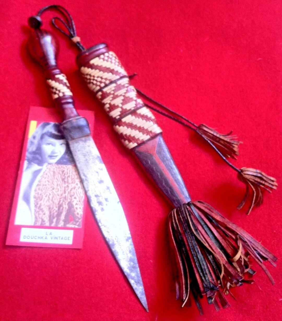 Rare Vintage Etnic Tribe Dagger Knife & Tassels Hand Tooled Leather One ...