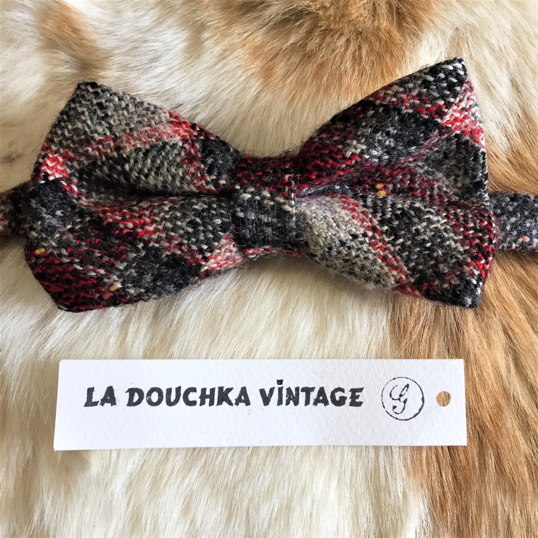 French 1970s Men Vintage Pre-tied Bow Tie - Burgundy Navy Blue Gray ...