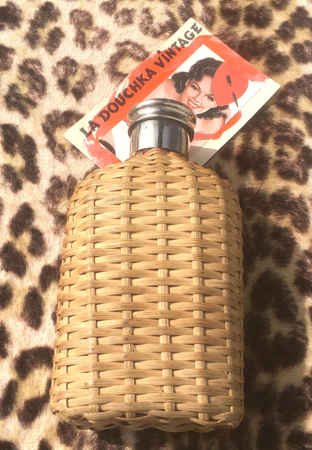 French 1920s Men WICKER FLASK BOTTLE~ Pocket / Travel Small Style ...