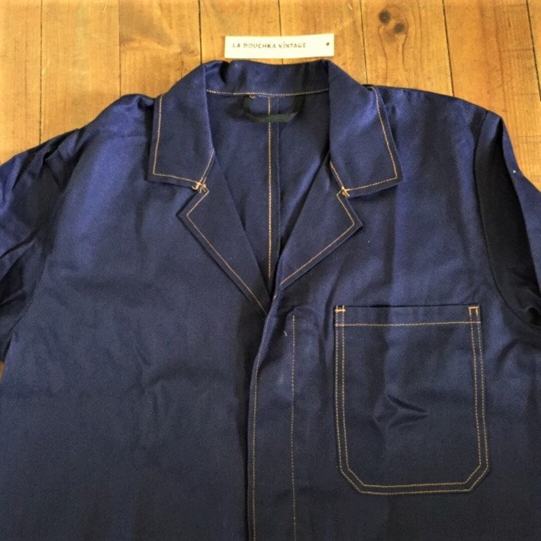 French 1960s Men Workwear Work Long Chore Lab Coat - Deep Blue Cotton ...