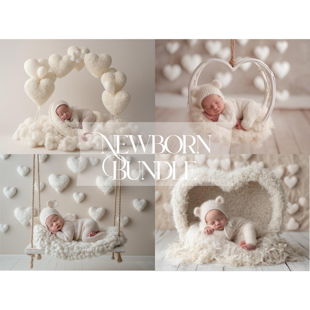 Newborn Digital Backdrops Bundle – 4 White Heart & Swing Backgrounds ...