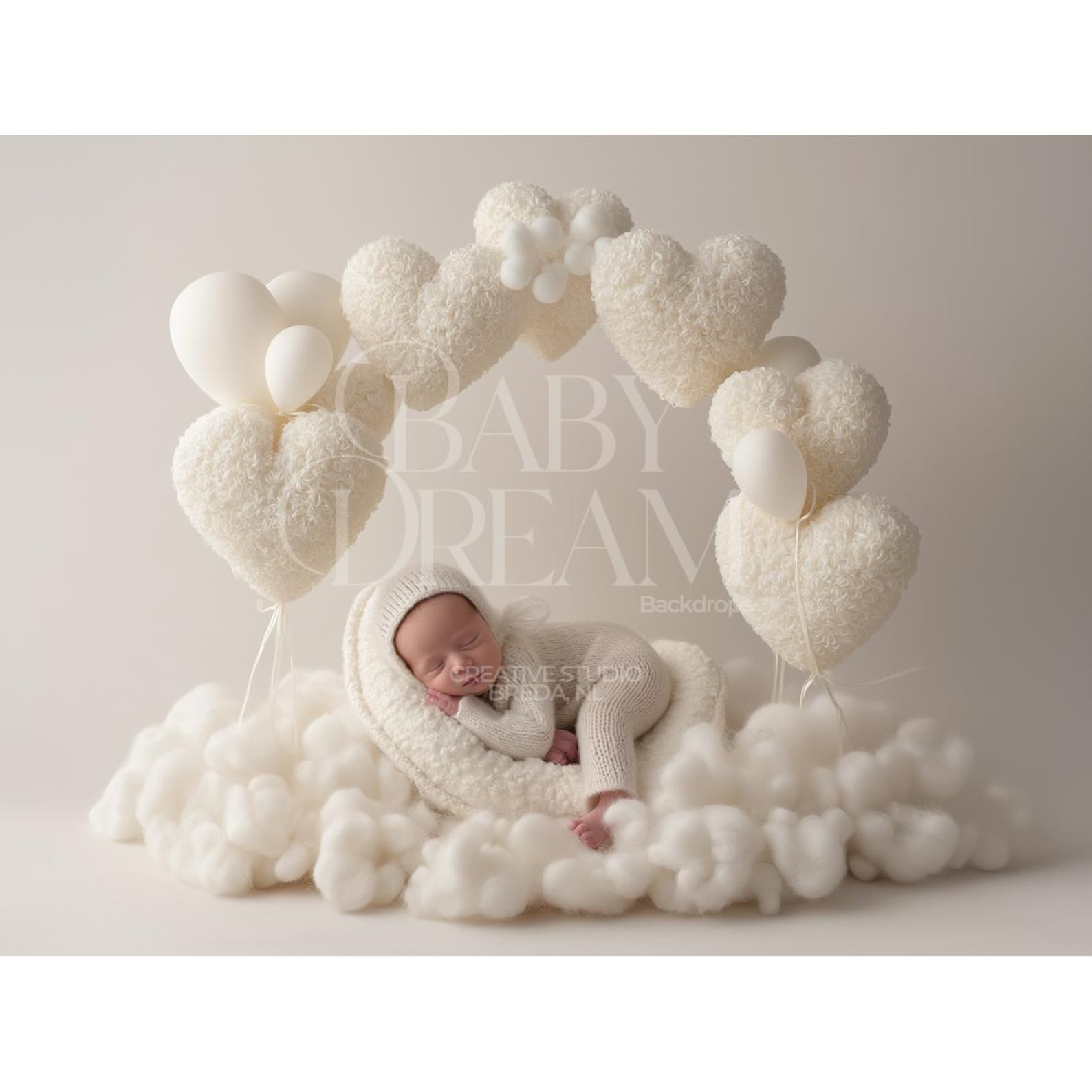 Cloud Hearts Newborn Digital Backdrop – Soft Cream Love Background for ...