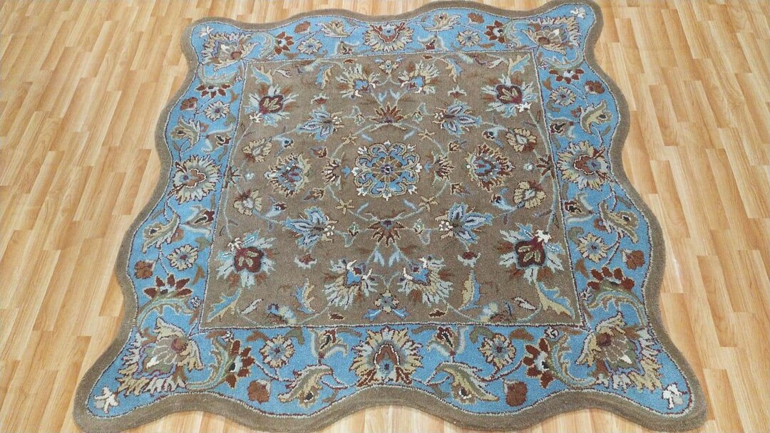 Oriental Rug, 6x6 Blue Brown Floral, Antique Style - Etsy