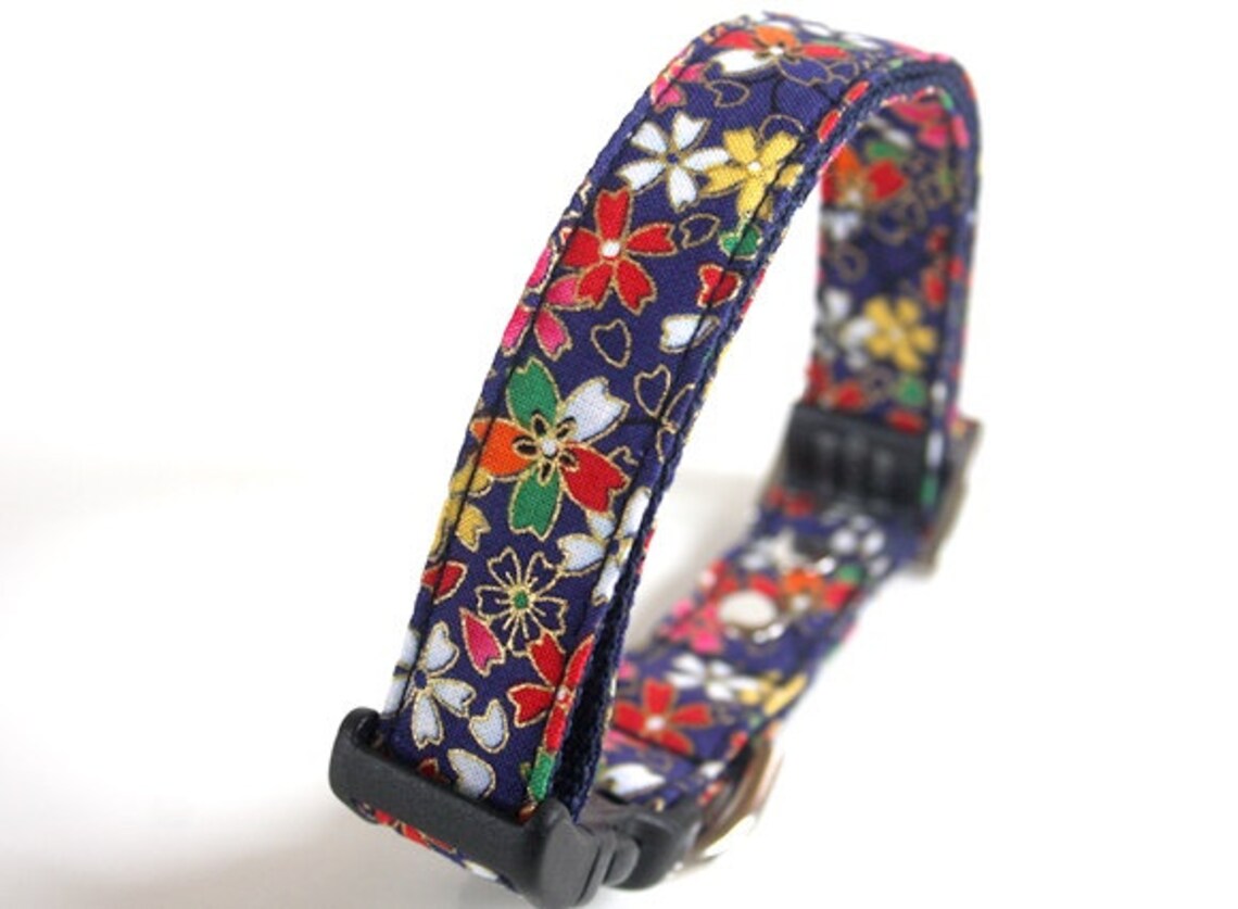 Japanese Kimono Design Sakura Dog Collar Navy | Etsy