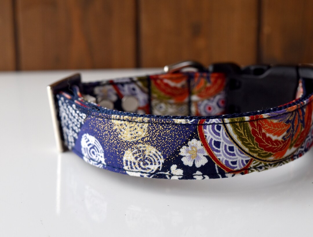 Japanese Kimono Dog Collar - Navy, Gold - Silver - Etsy