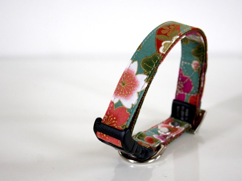 Japanese Kimono Floral Dog Collar - Silver - Moss Green, Gold, Red - Etsy
