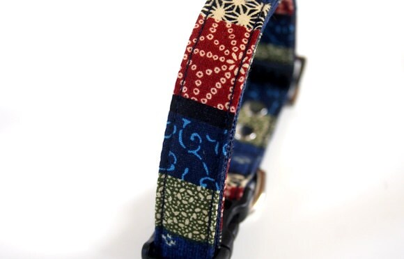 Japanese Kimono Design Patchwork Dog Collar Navy Wine Red - Etsy