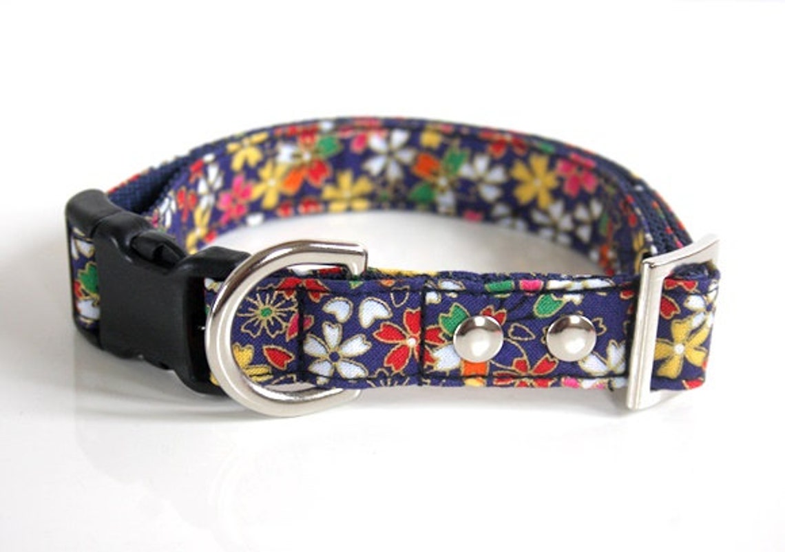 Japanese Kimono Design Sakura Dog Collar Navy | Etsy