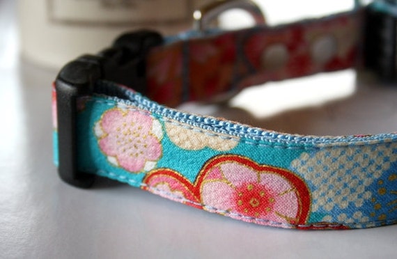 Japanese Kimono Design Turquoise Blue Dog Collar | Etsy