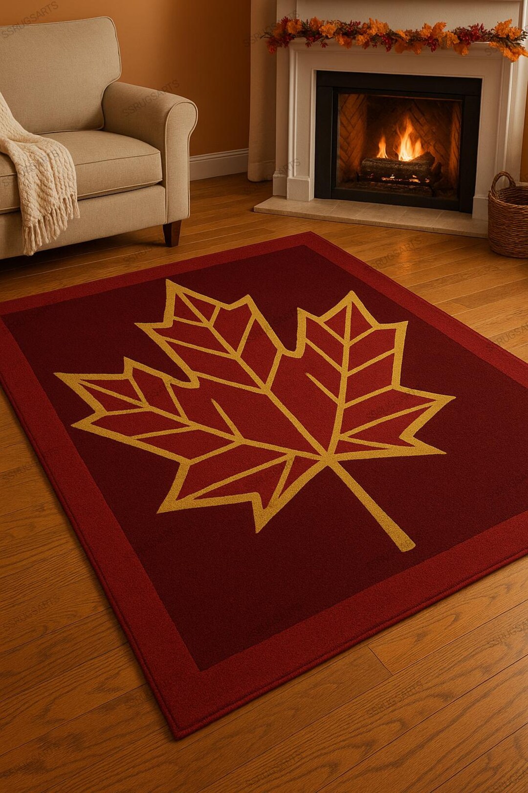 Handmade Wool Rug | Red Maple Leaf, Autumn Decor - Etsy