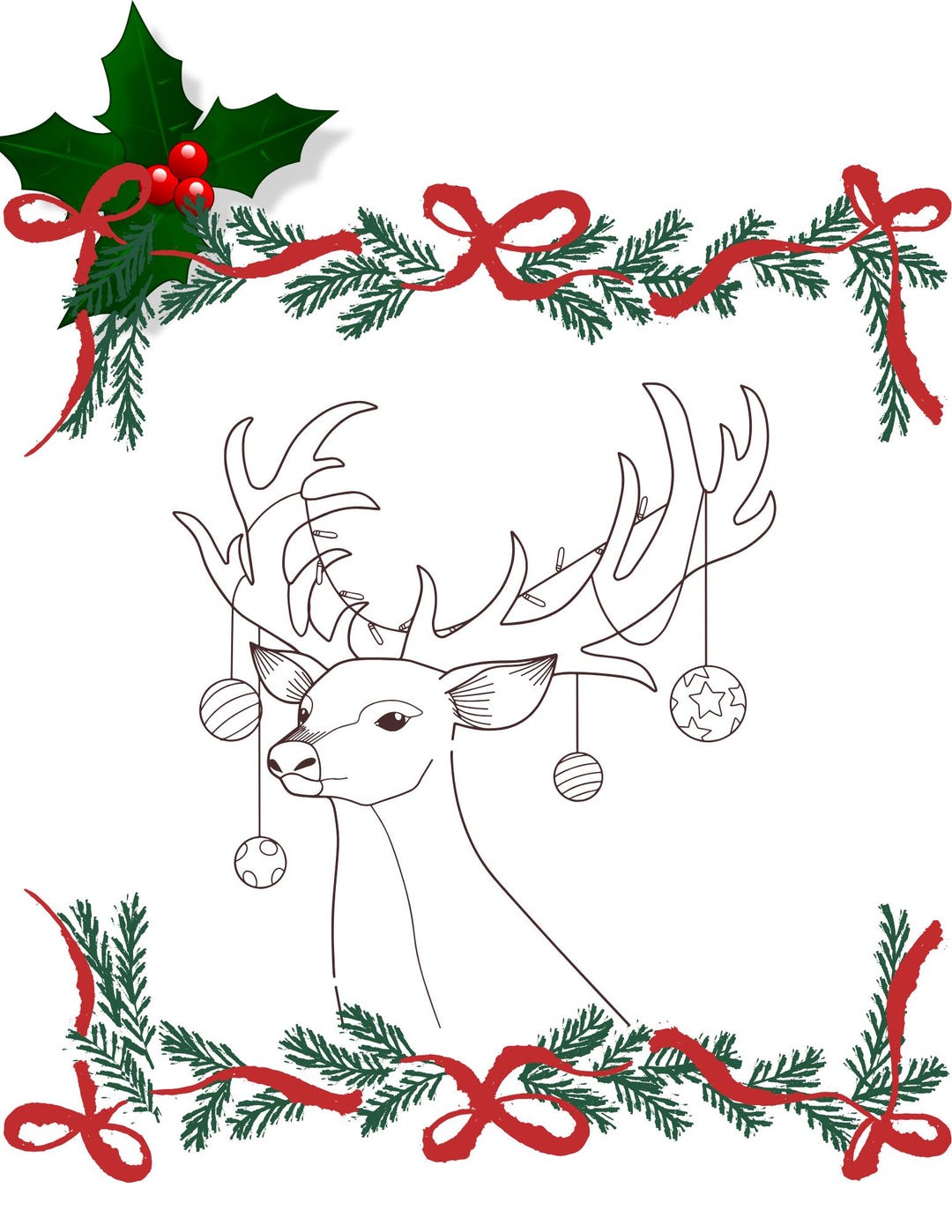 Christmas Coloring Pages | Santa, Reindeer Printable Art (digital ...